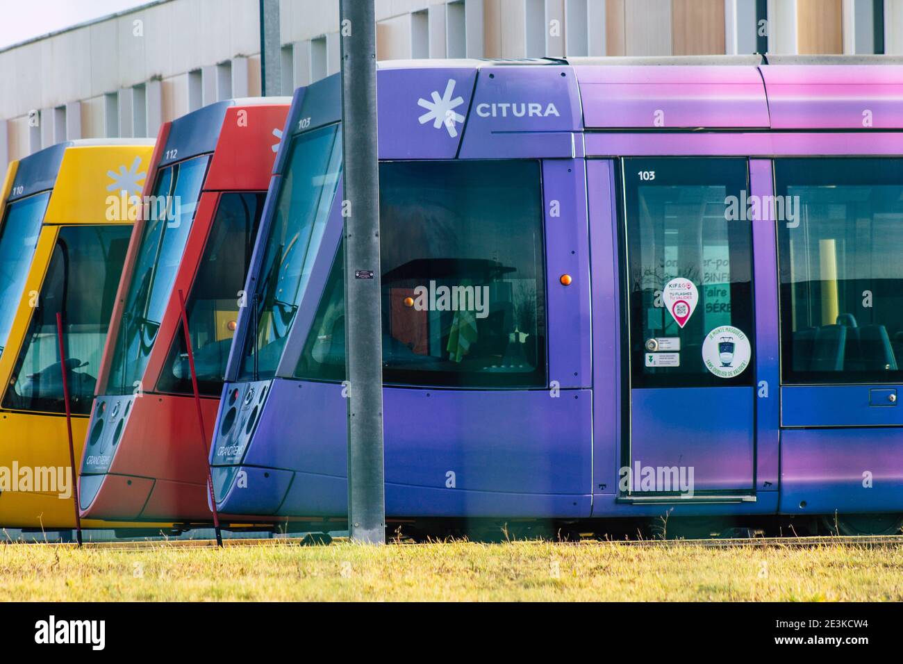 Reims France January 19, 2021 View of a modern electric tram for ...