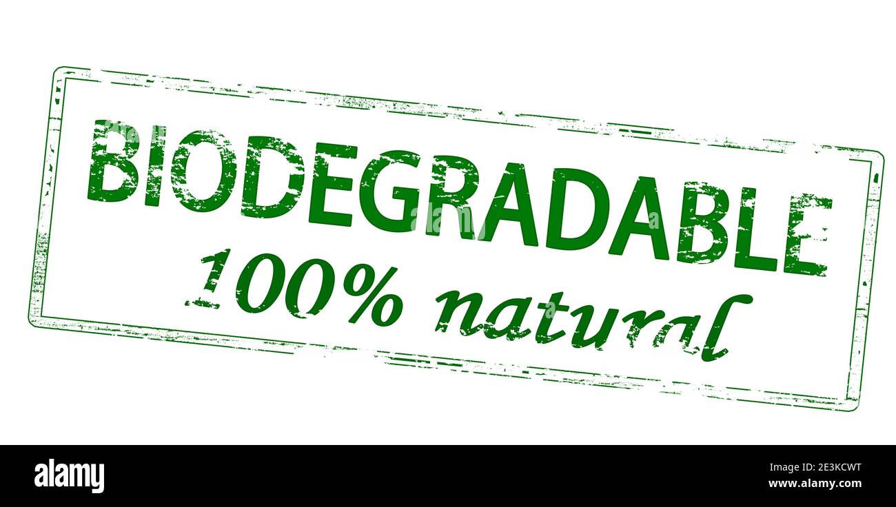 Rubber stamp with text biodegradable one hundred percent natural inside ...