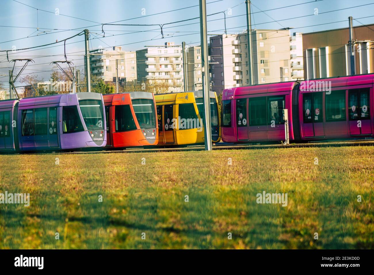 Reims France January 19, 2021 View of a modern electric tram for ...
