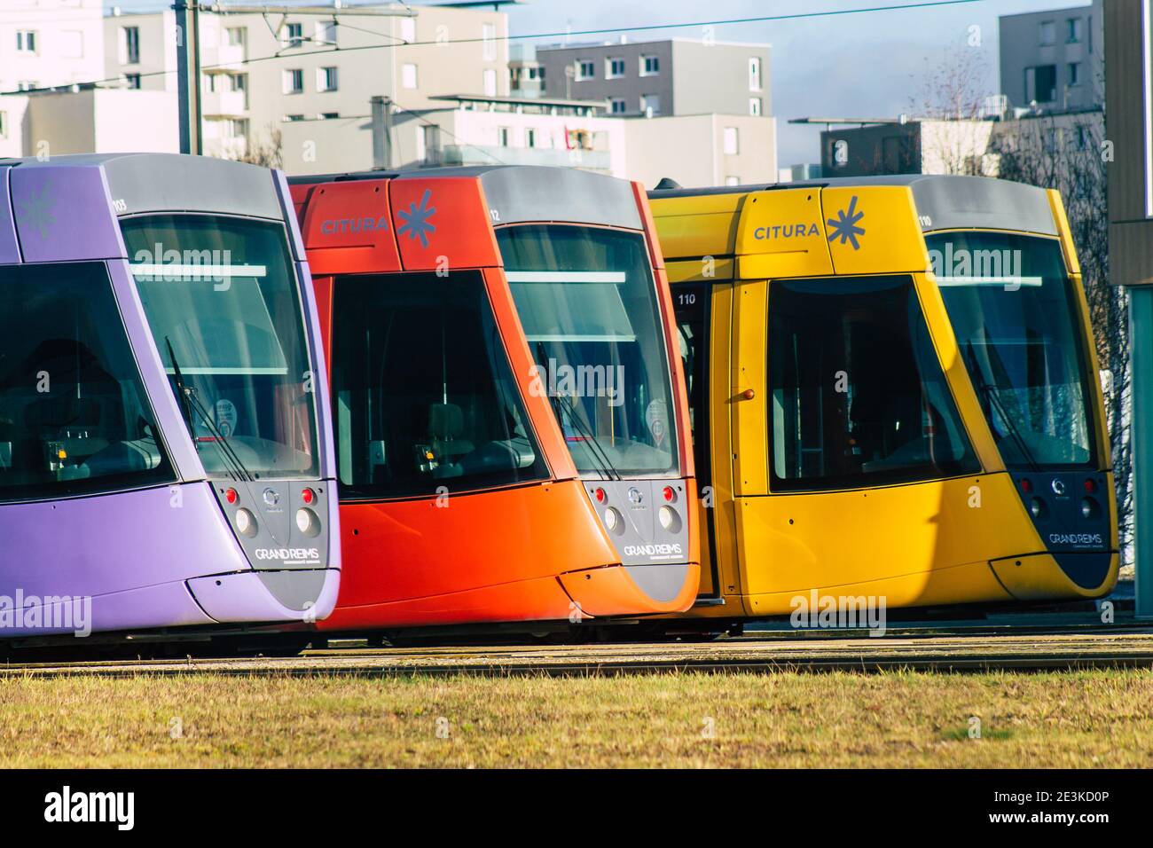 Reims France January 19, 2021 View of a modern electric tram for ...