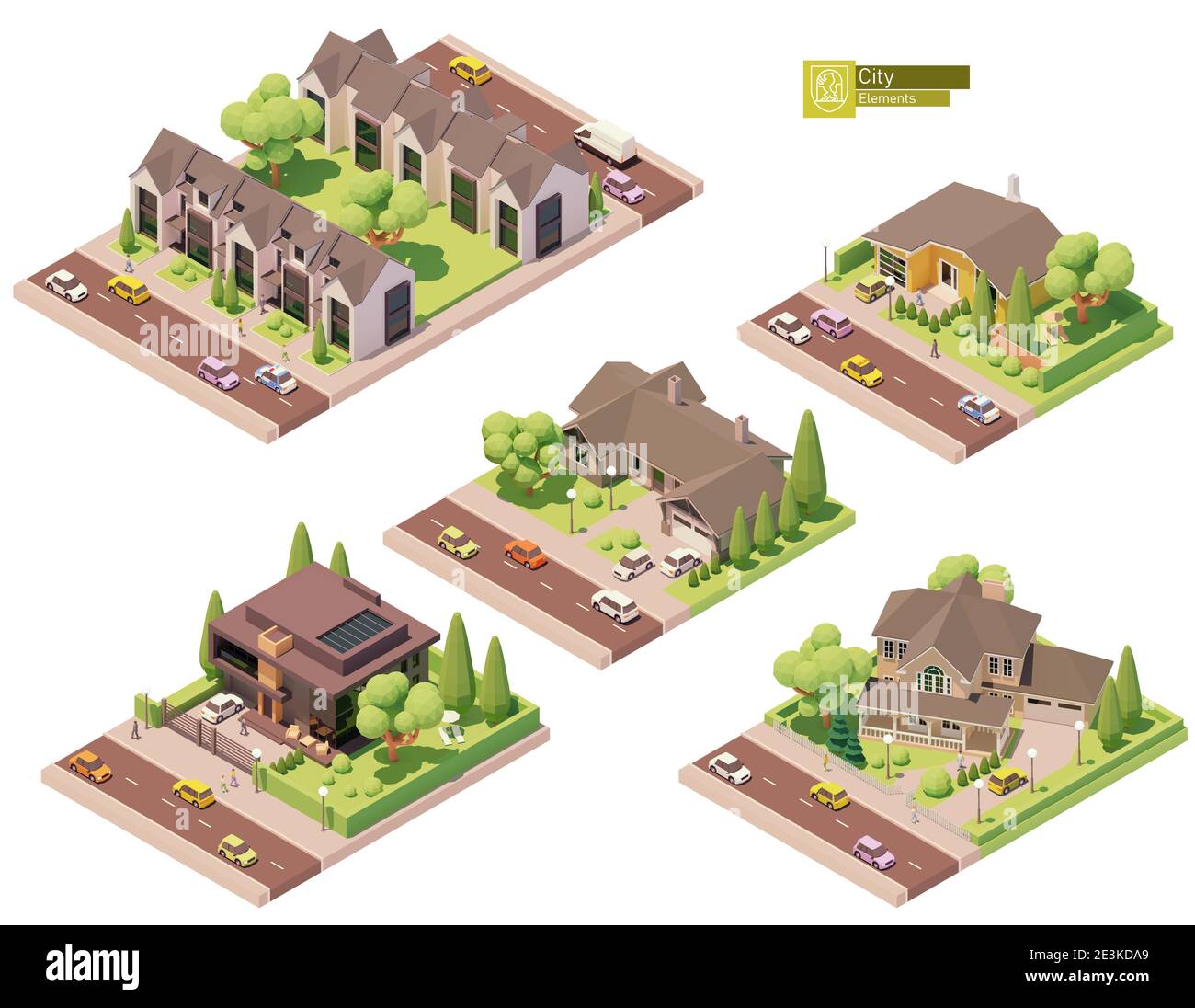 Vector isometric buildings, suburban houses Stock Vector Image & Art ...