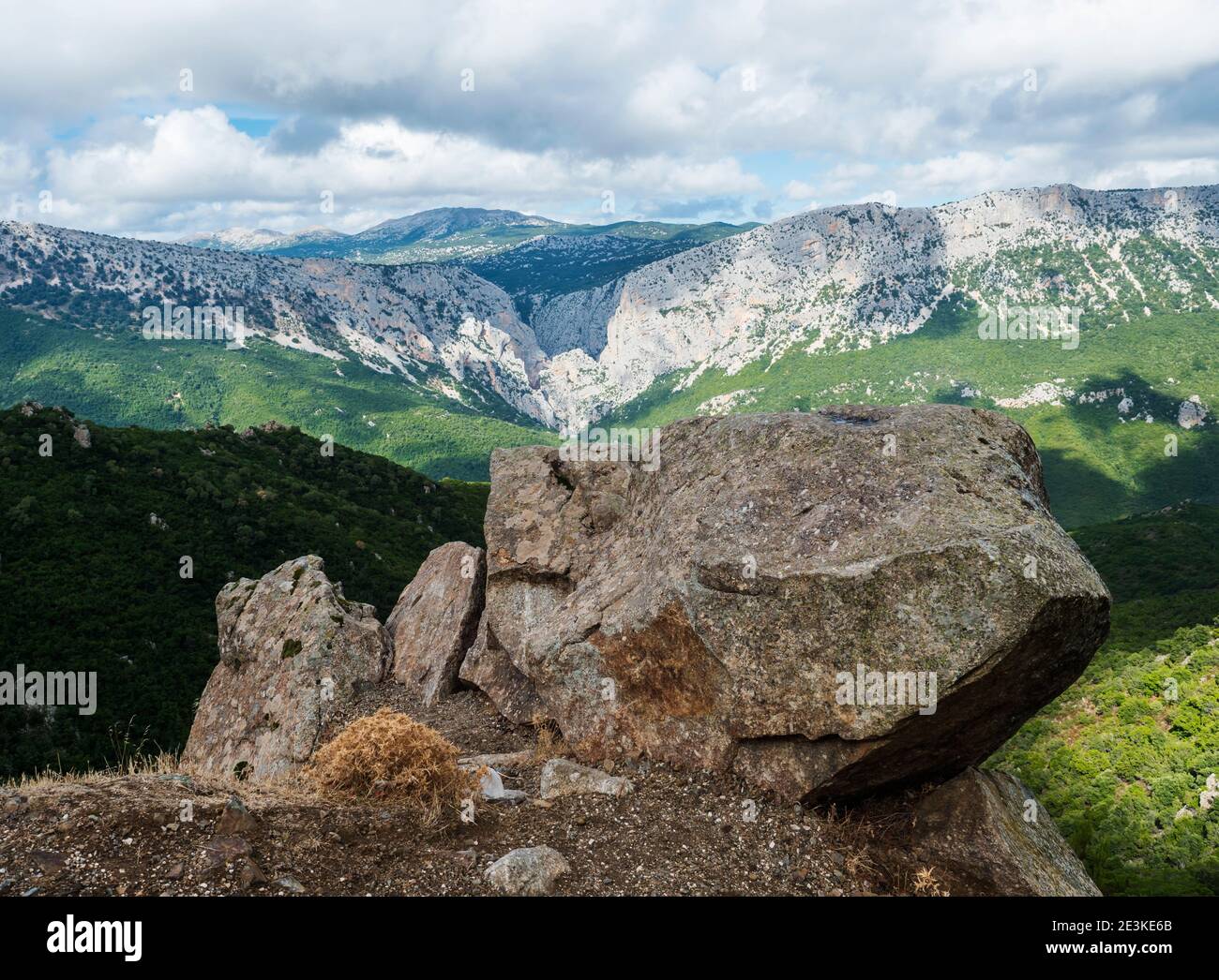 View of Gola Su Gorropu gorge, famous hiking destinantion at green ...