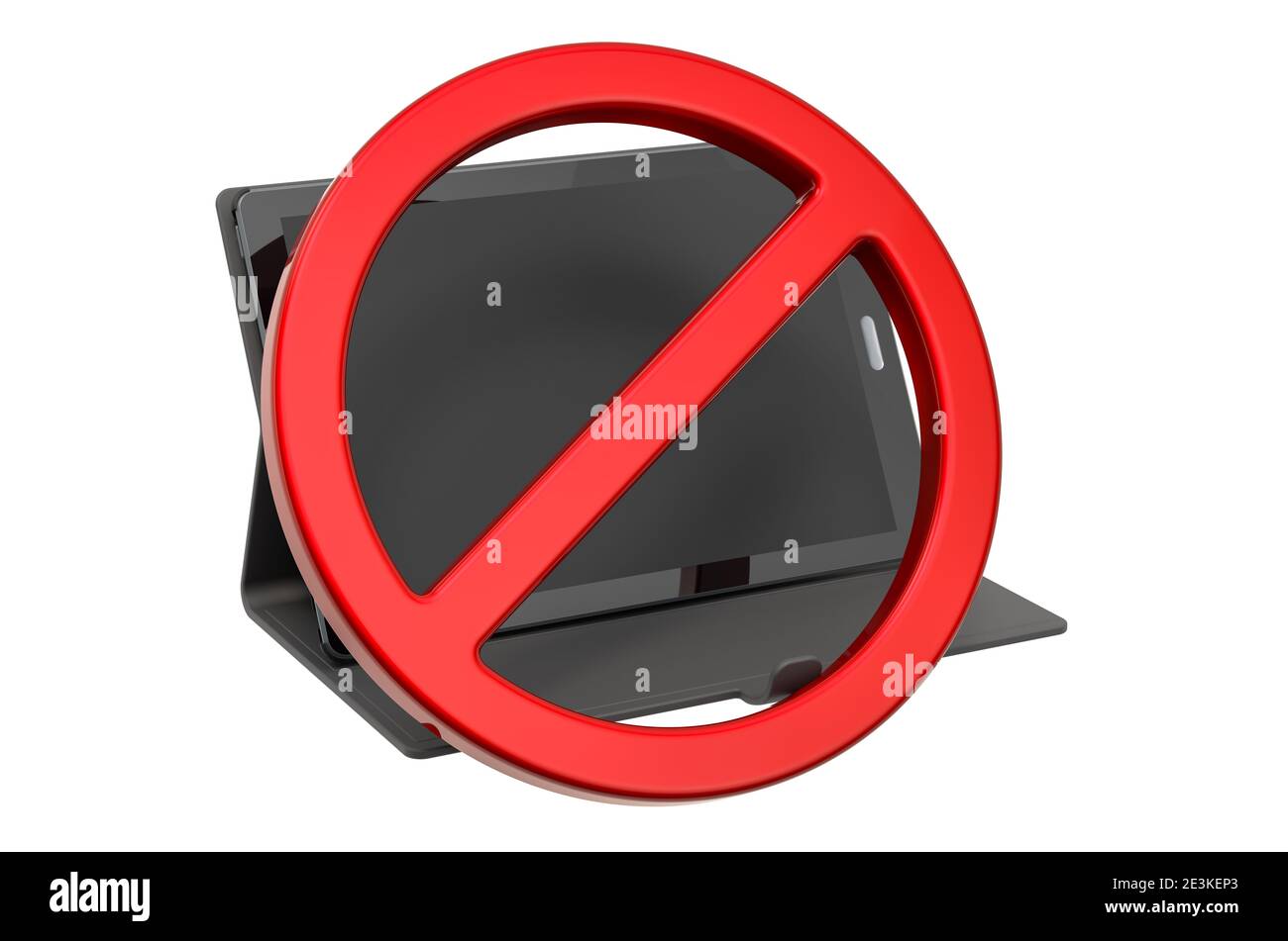 Forbidden sign with tablet computer. 3D rendering isolated on white ...