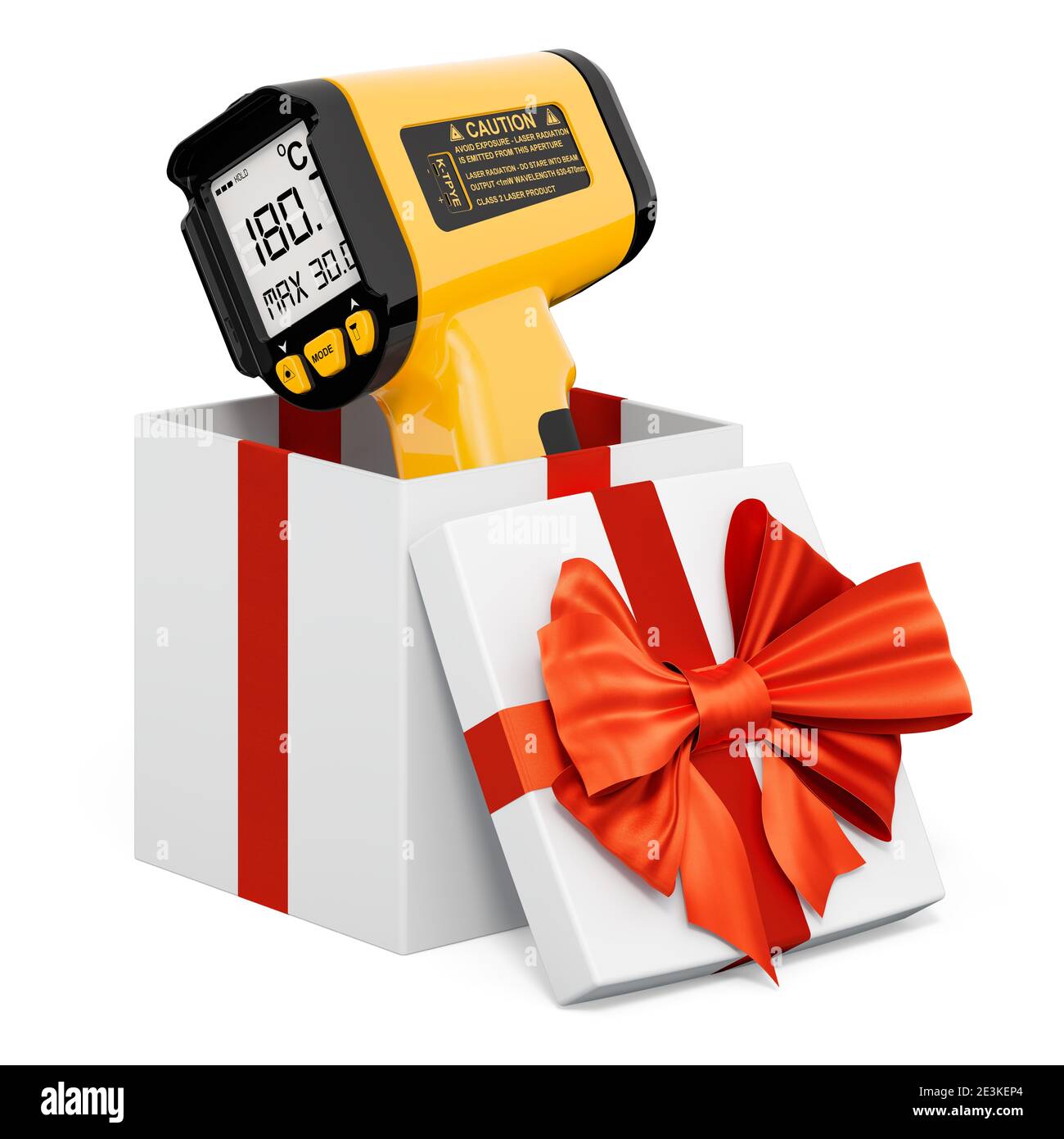 Infrared thermometer inside gift box, present concept. 3D rendering ...