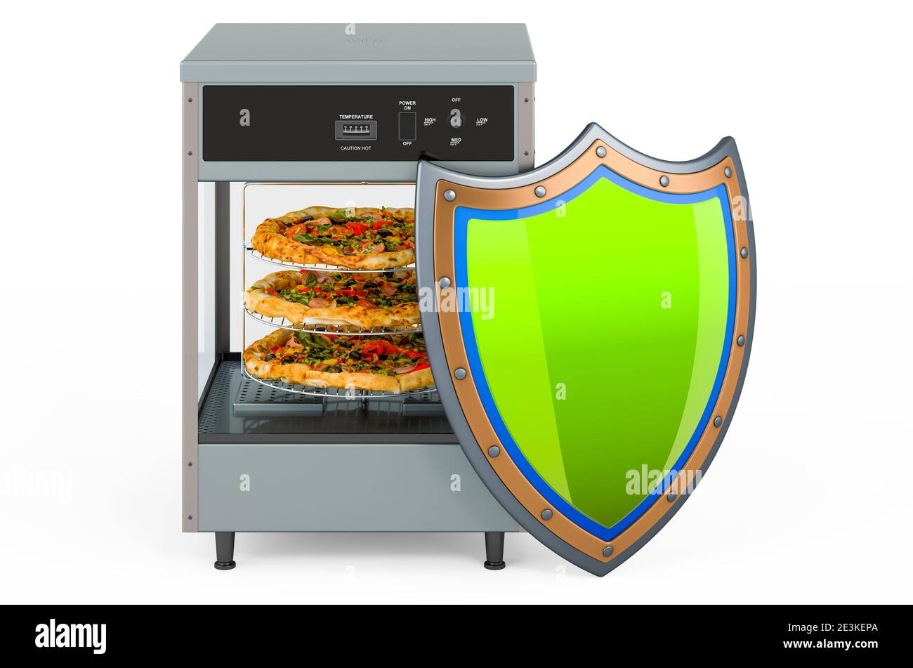 Open View Pizza Merchandiser with shield, 3D rendering isolated on ...