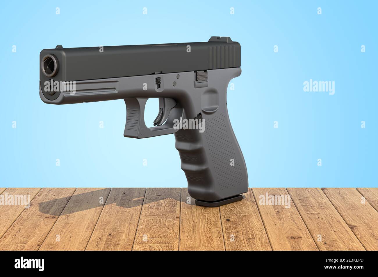 Gun, pistol on the wooden planks, 3D rendering Stock Photo - Alamy