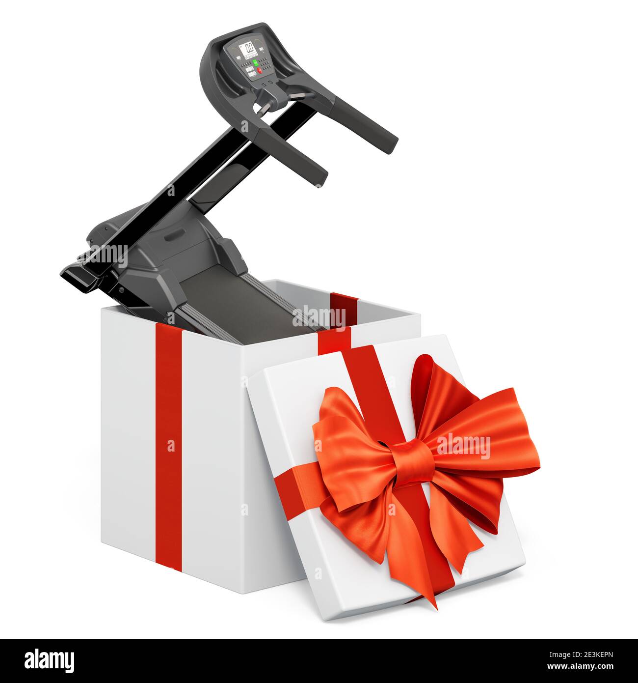 Treadmill inside gift box, present concept. 3D rendering isolated on ...