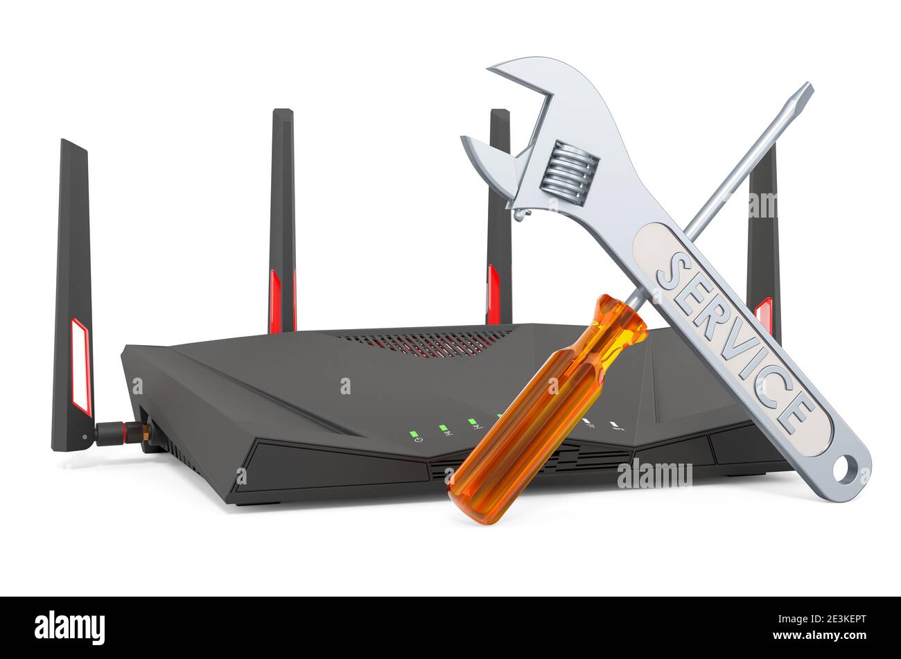 Service and repair of wi-fi router 6G, 3D rendering isolated on white ...