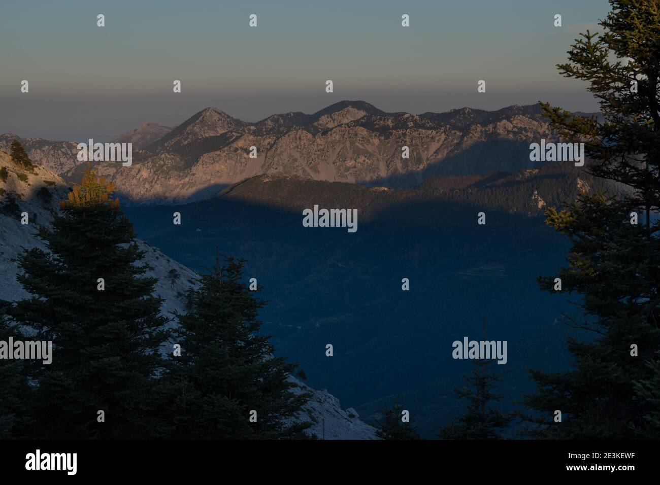 Picturesque sunset in the mountains. A calm evening fell on mountains ...