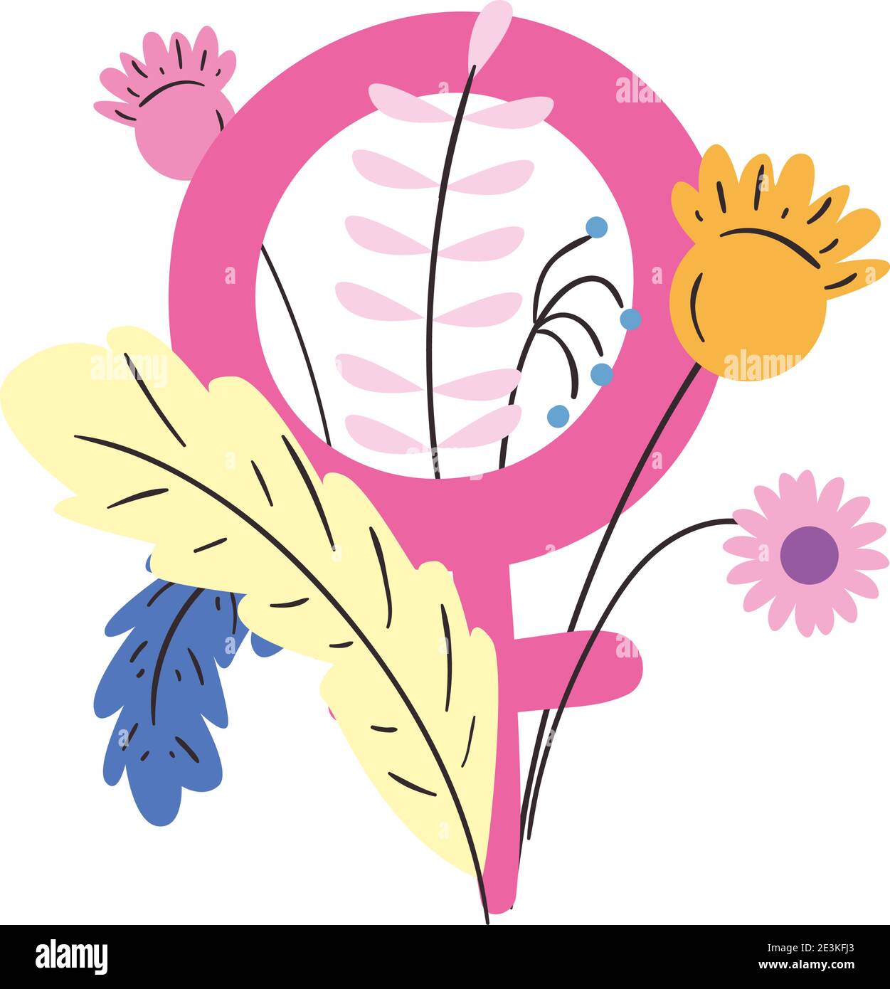 Girl power female gender with flowers and leaves design of Woman ...