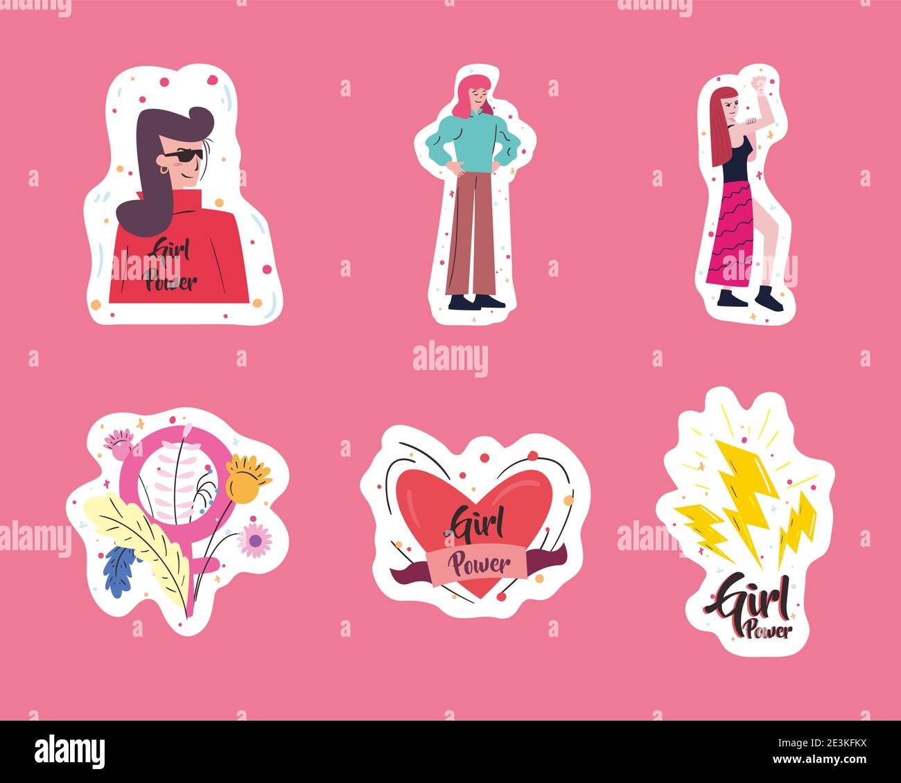 Girl power stickers icon collection design of Woman empowerment female ...