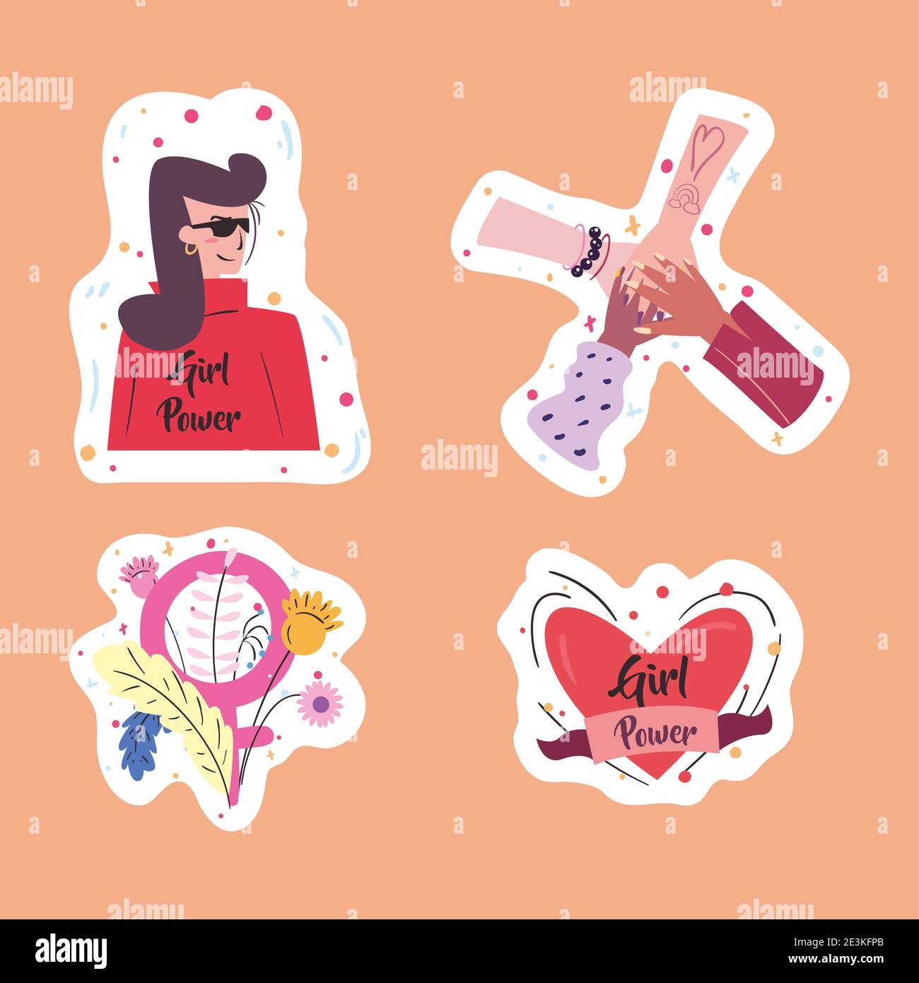 Girl power stickers icon set design of Woman empowerment female ...