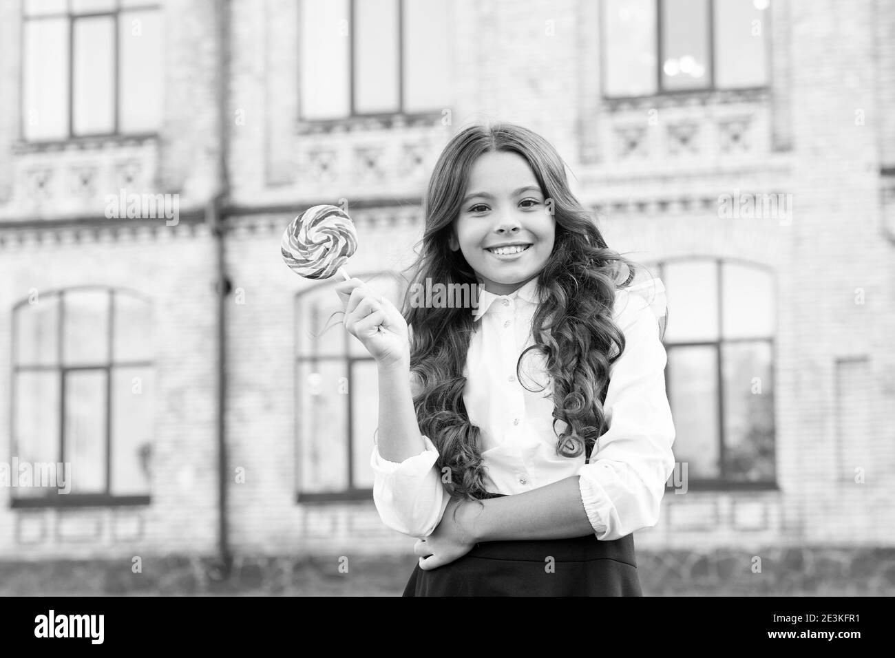 Schoolgirl relaxing. School nutrition. Sugar diet. Sweet joy. Happy kid ...