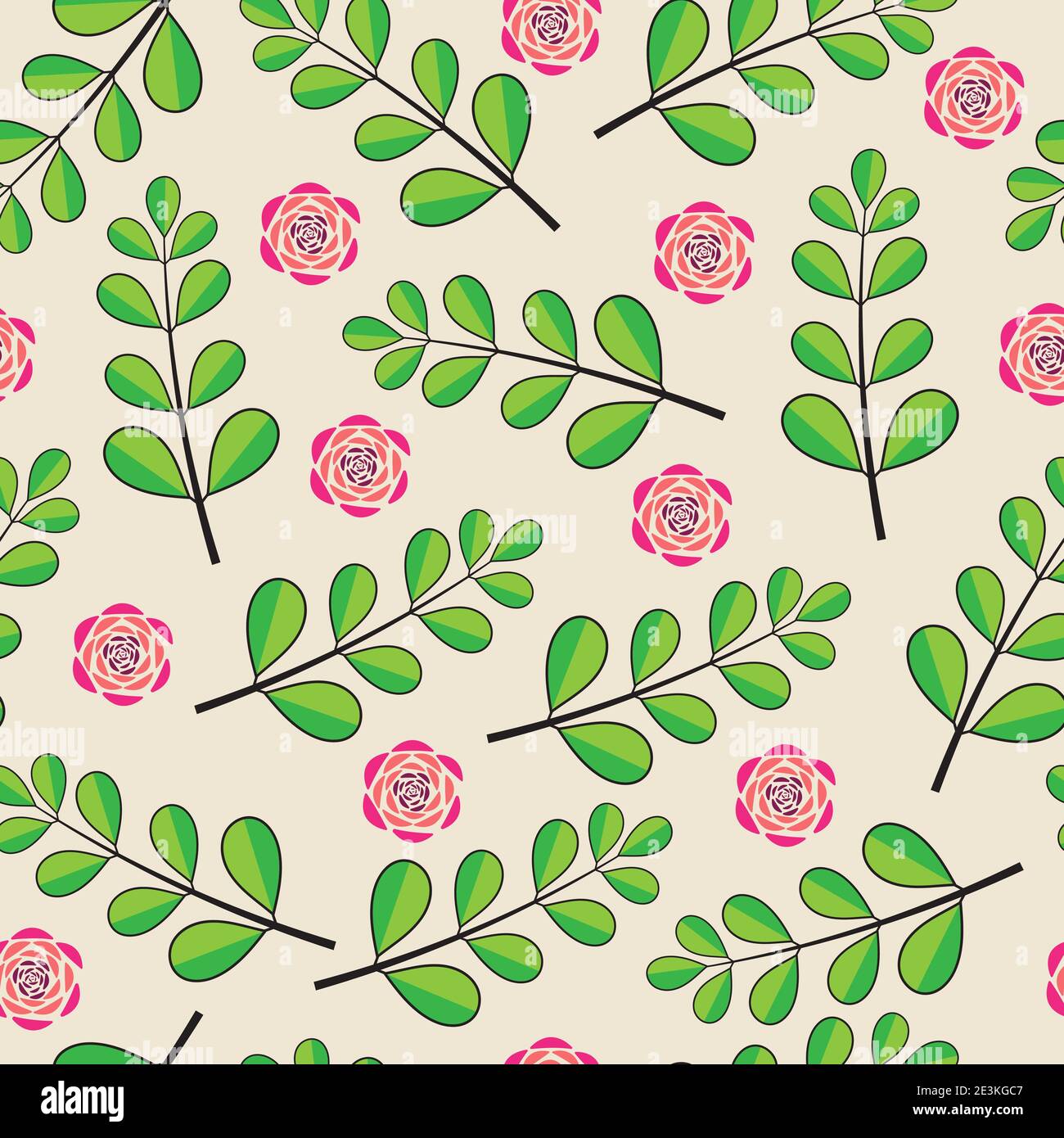 Elegant trendy abstract rose flower and leaves vector seamless pattern ...