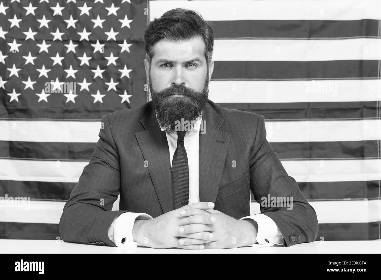 Man officiary placement working for american government USA flag ...