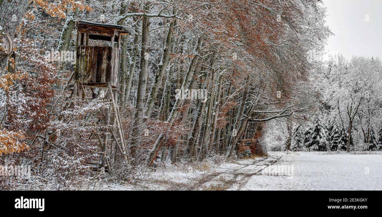 Snow landscape with hunting tower hi-res stock photography and images ...