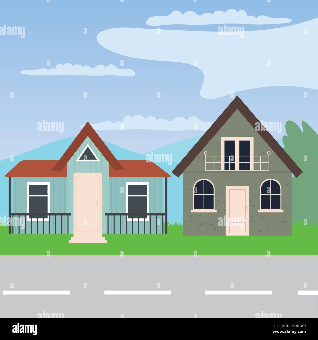 houses in front of street design, Home real estate and building theme ...