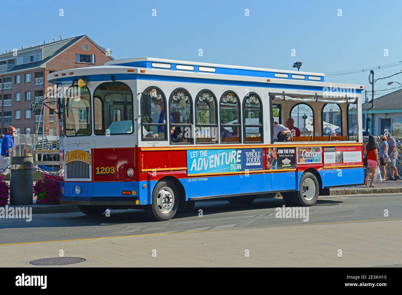 Portland Mainely Tour bus in Old Port district of Portland, Maine, ME ...
