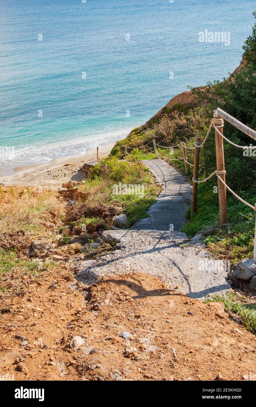 Amazing Sarantari Beach with vivid blue colors water and yellow sand in ...
