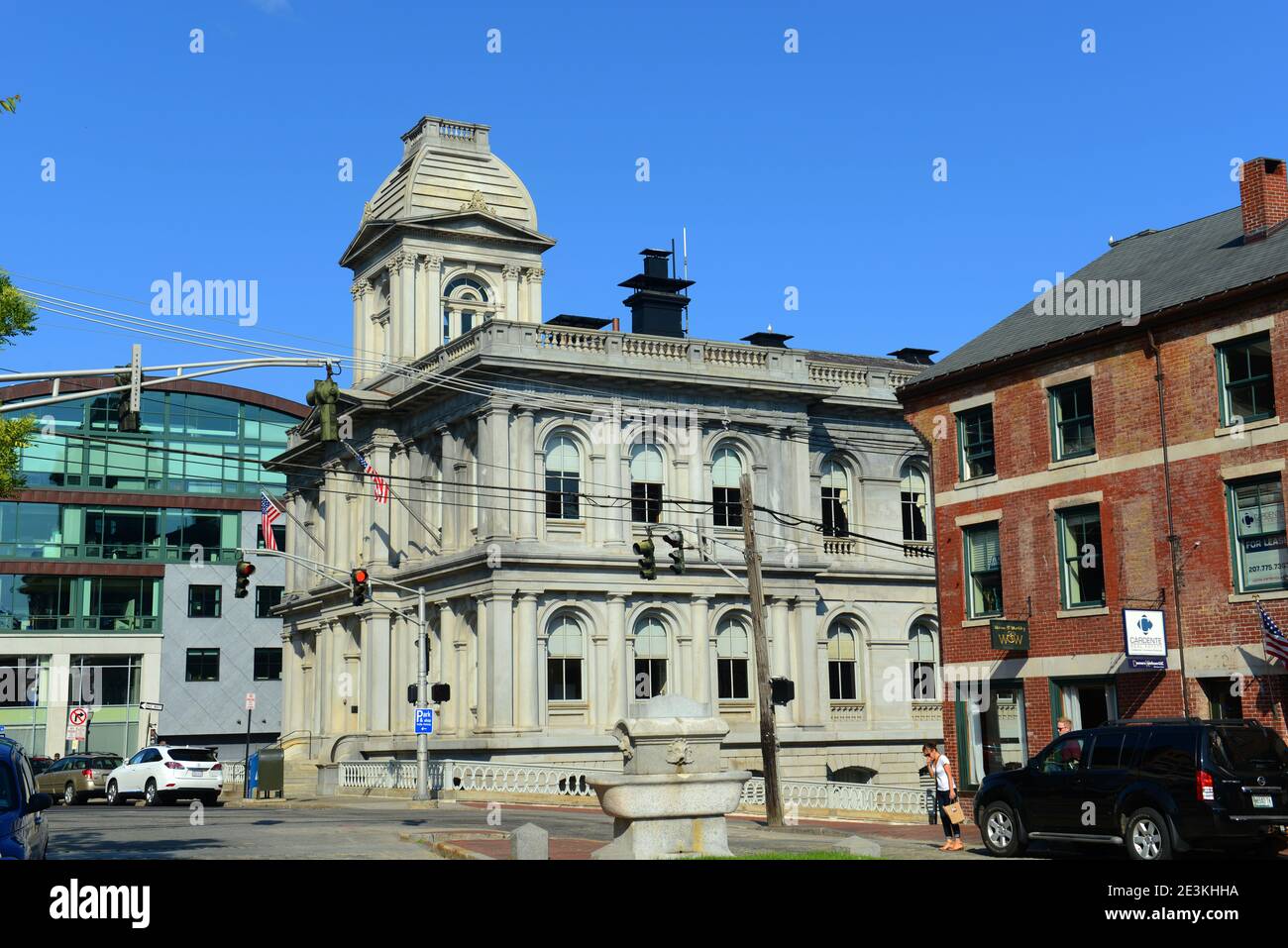 Portland Custom House in Old Port, Portland, Maine ME, USA. Old Port is ...
