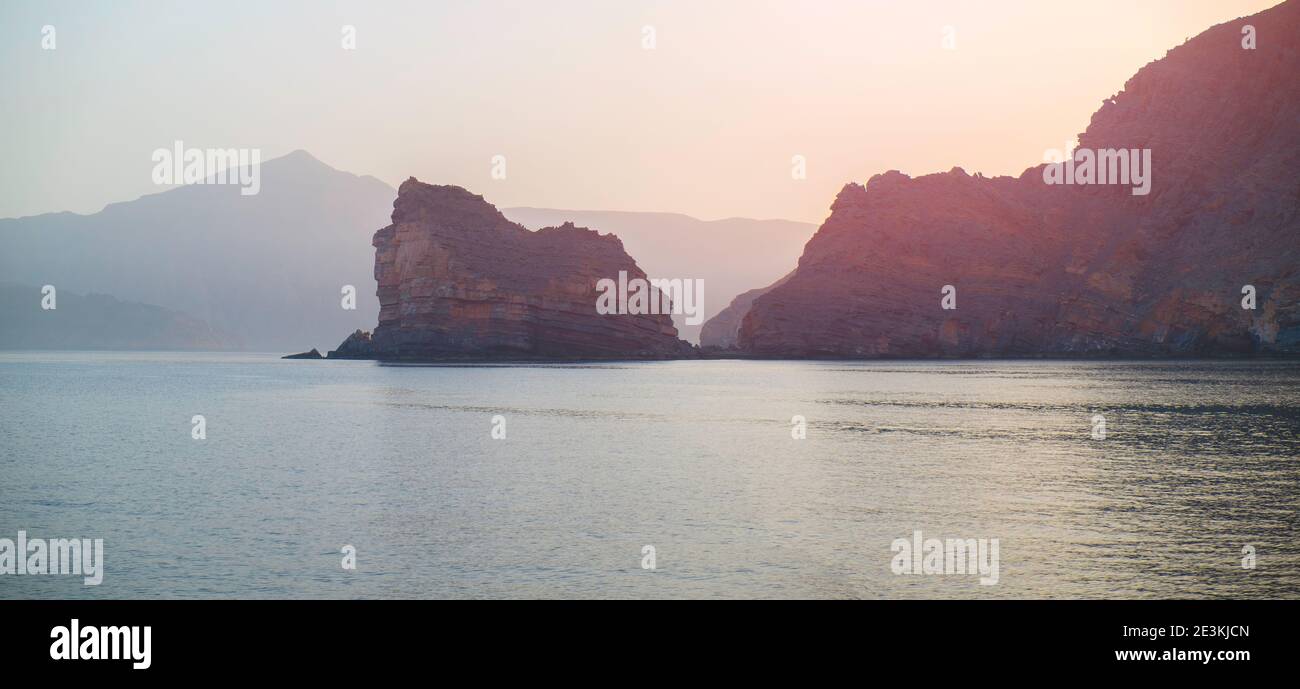 Sea tropical landscape with mountains and fjords, Oman Stock Photo - Alamy
