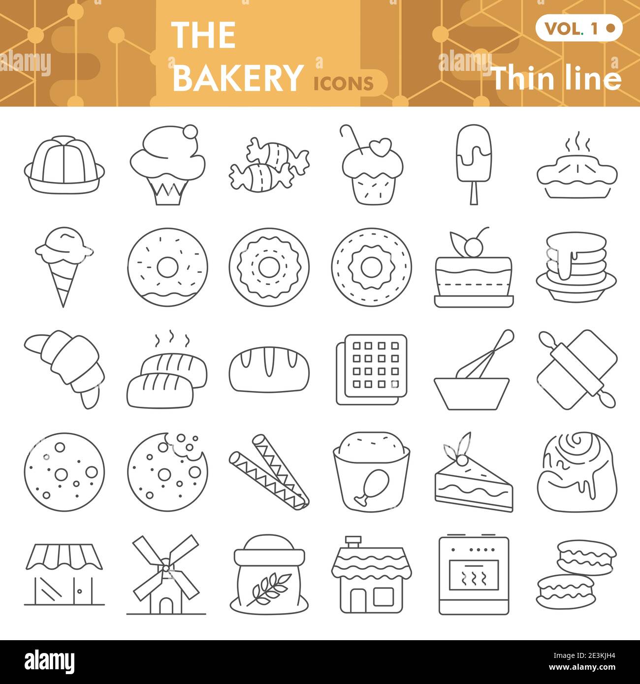 Bakery thin line icon set, pastry symbols collection or sketches ...