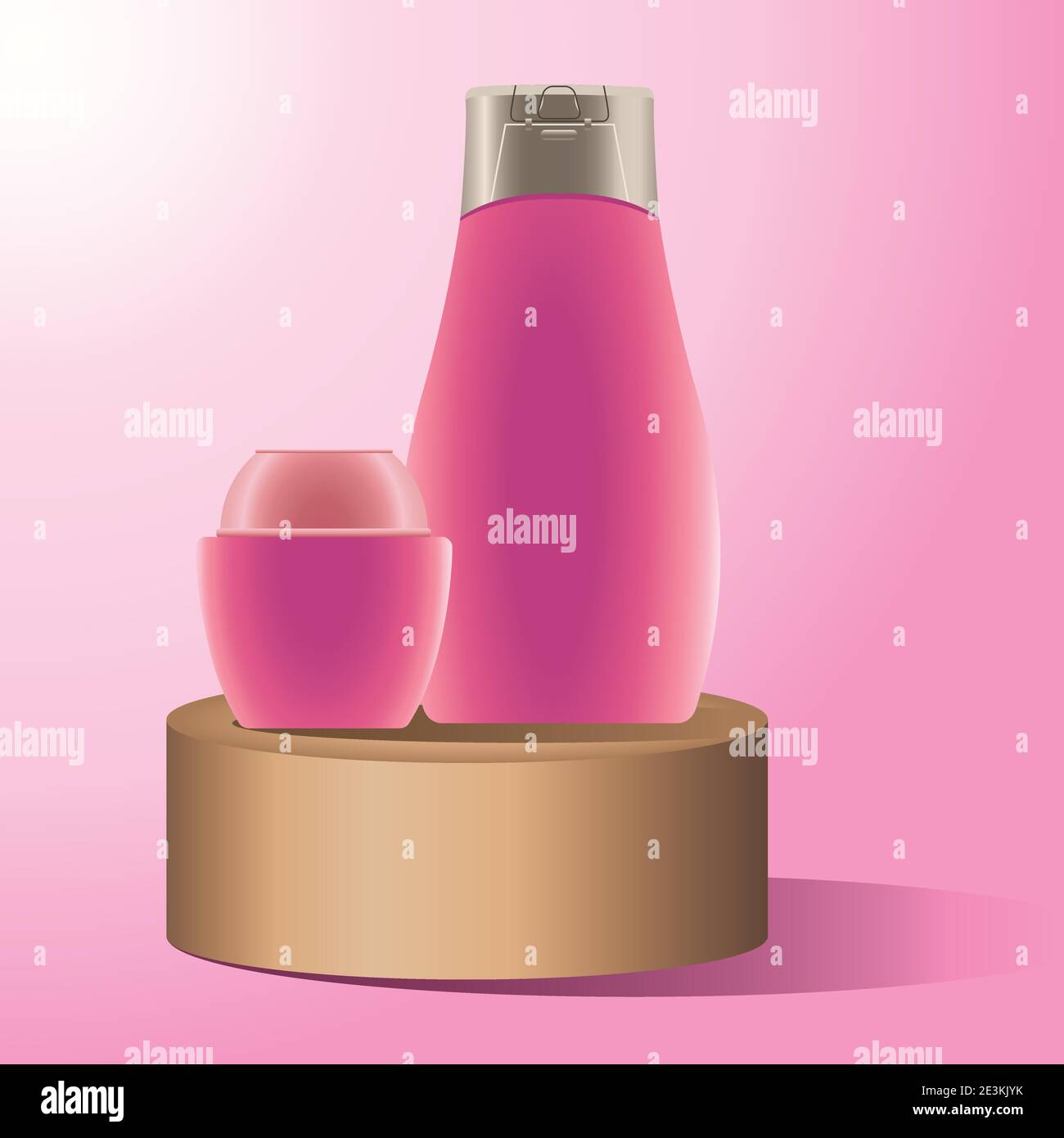 skin care pot and bottle pink products in golden stage vector ...