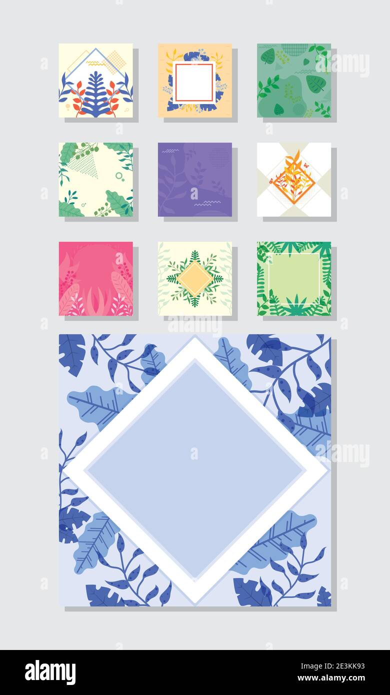 icon set of floral and trendy templates over gray background, vector ...