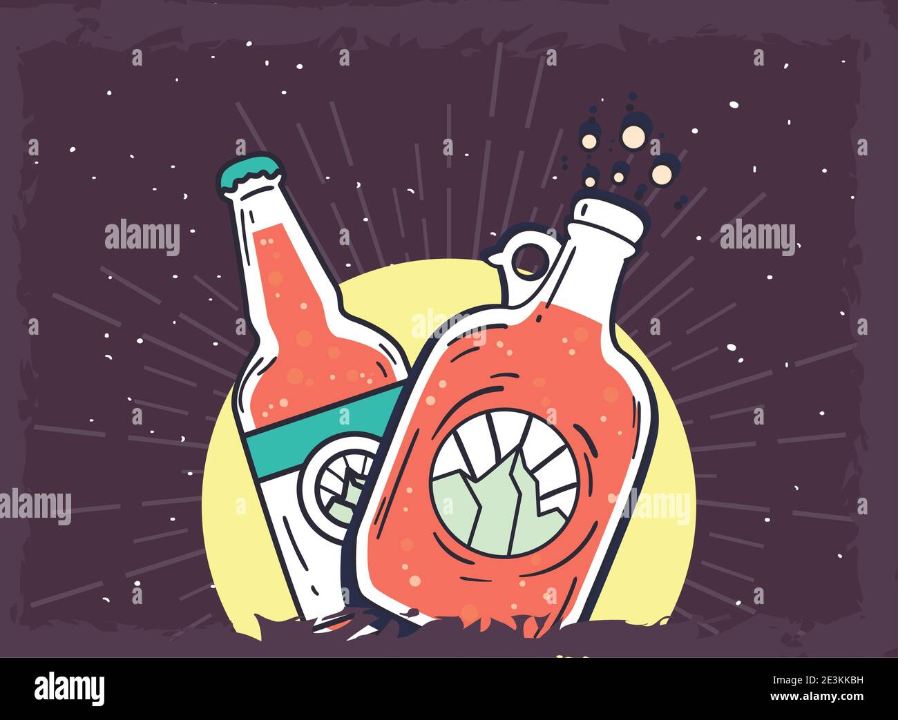 Beer bottles on grunge background design, Pub alcohol and bar theme ...