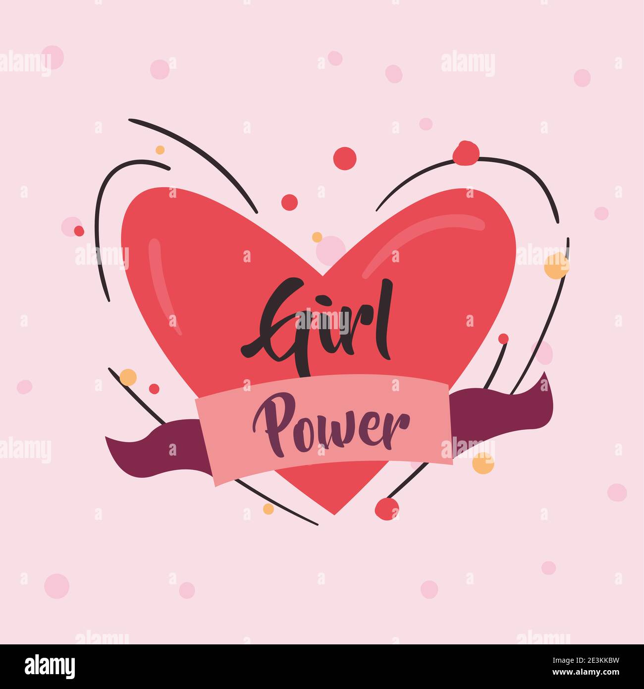 Girl power heart with ribbon on pointed background design of Woman ...