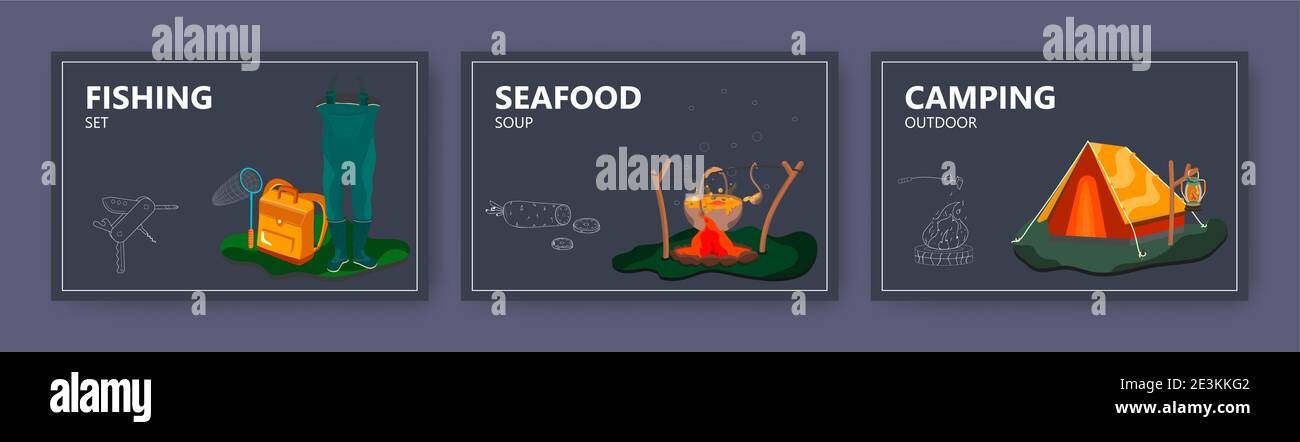 Camping travel store website banner template set, vector illustration ...