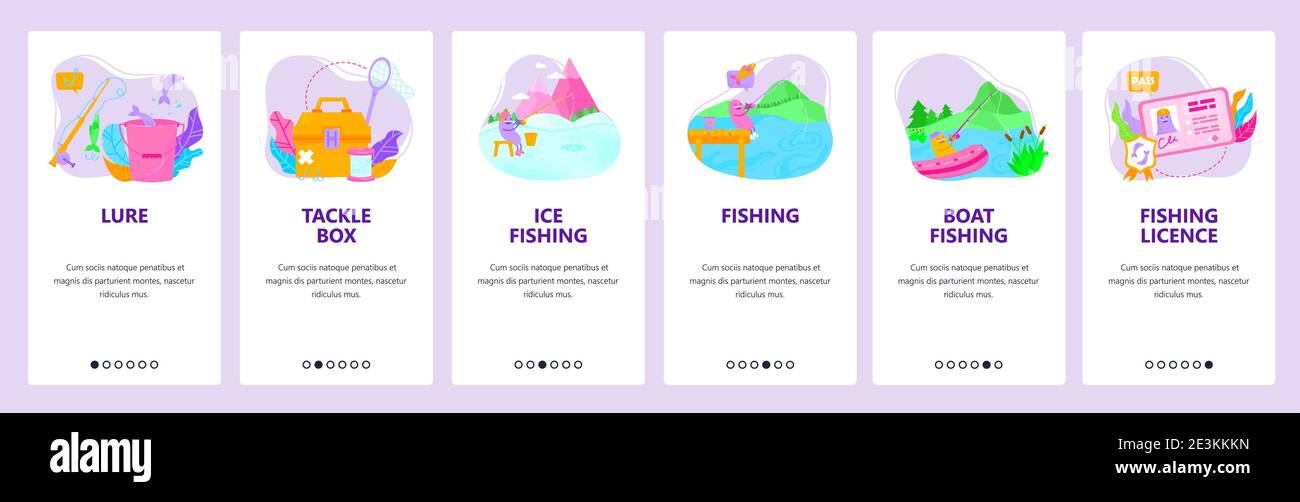 Summer and winter fishing tackle. Fishing rod, boat, lure. Mobile app ...