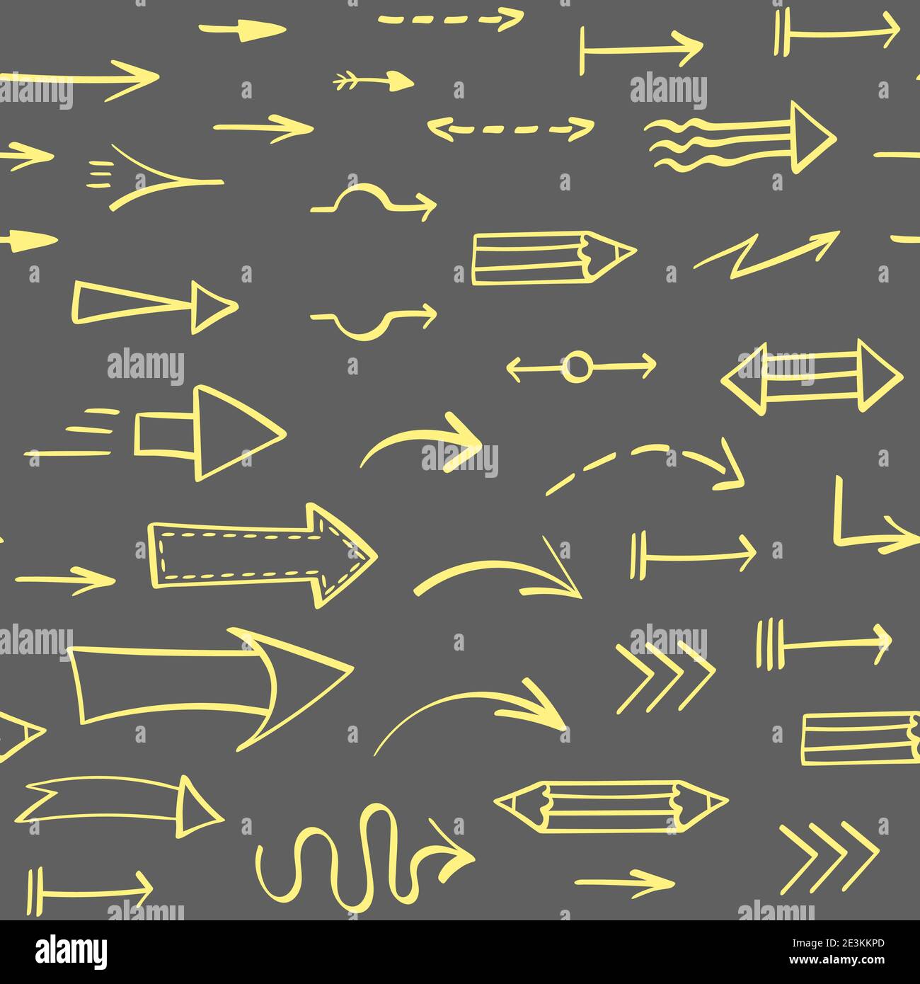 Seamless pattern with yellow hand drawn arrows on gray background ...