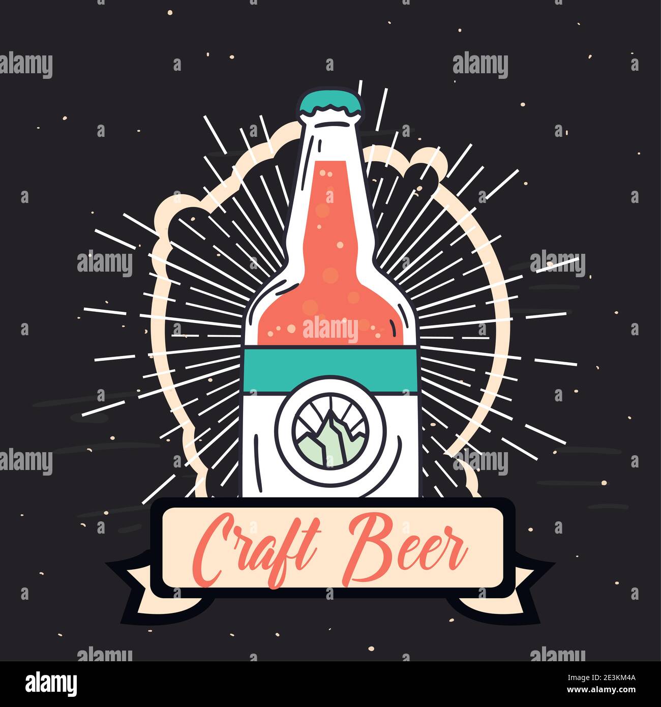 Craft beer bottle with ribbon design, Pub alcohol and bar theme Vector ...