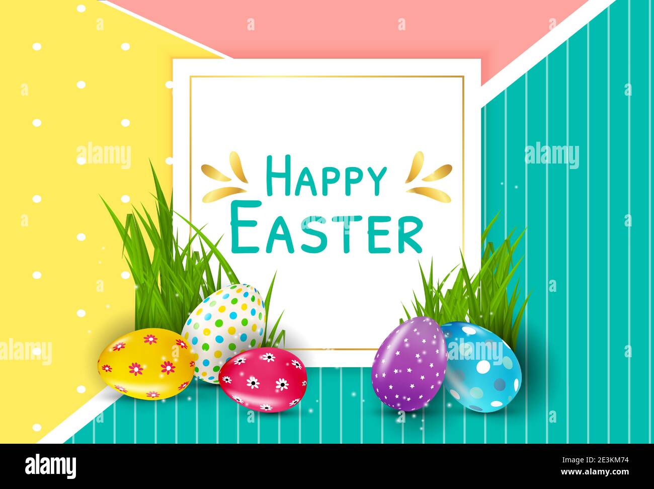 Easter poster template with 3d realistic Easter eggs. Template for ...