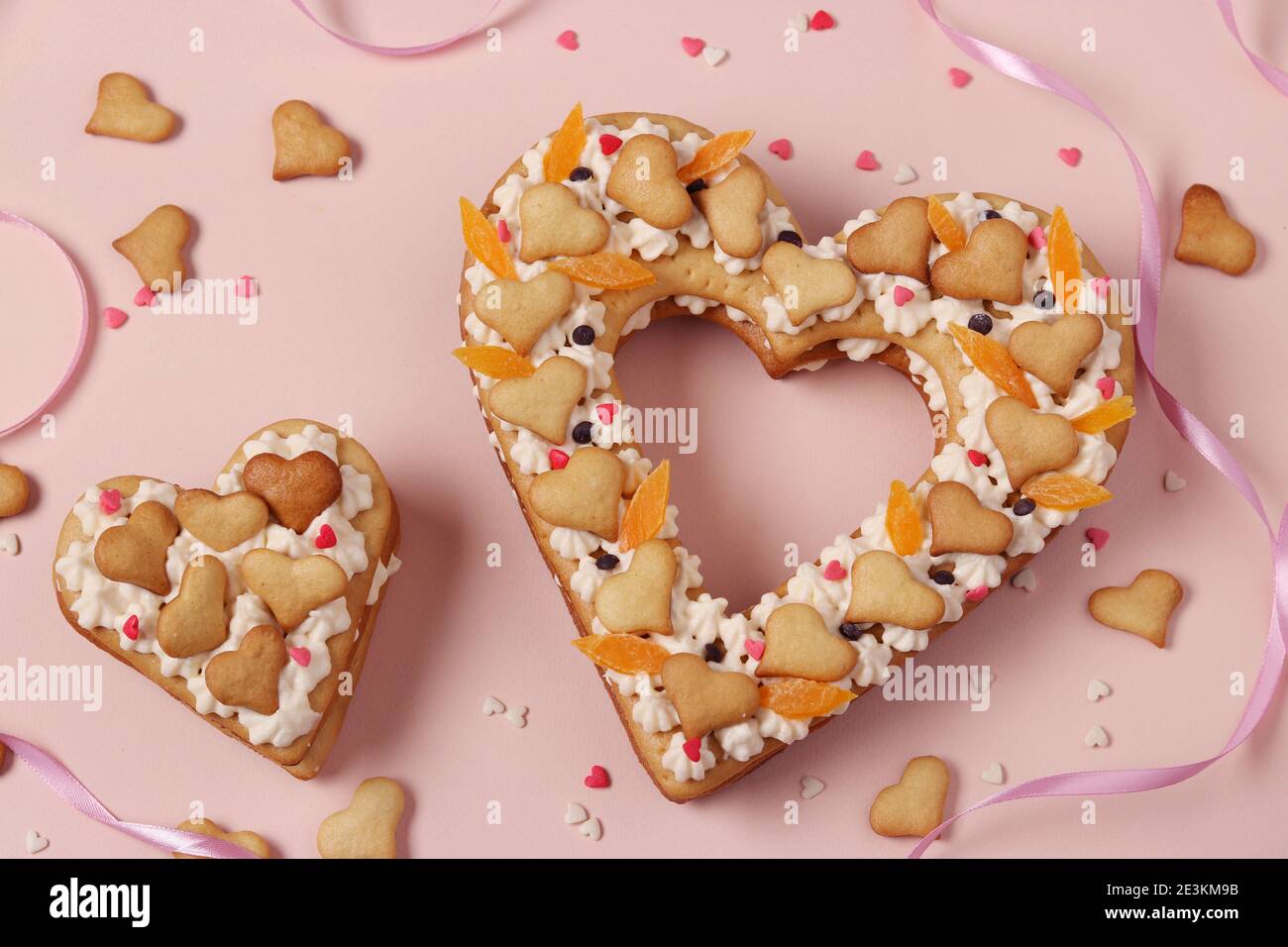 Heart shaped cakes on a pink background for Valentine's Day, Birthday ...