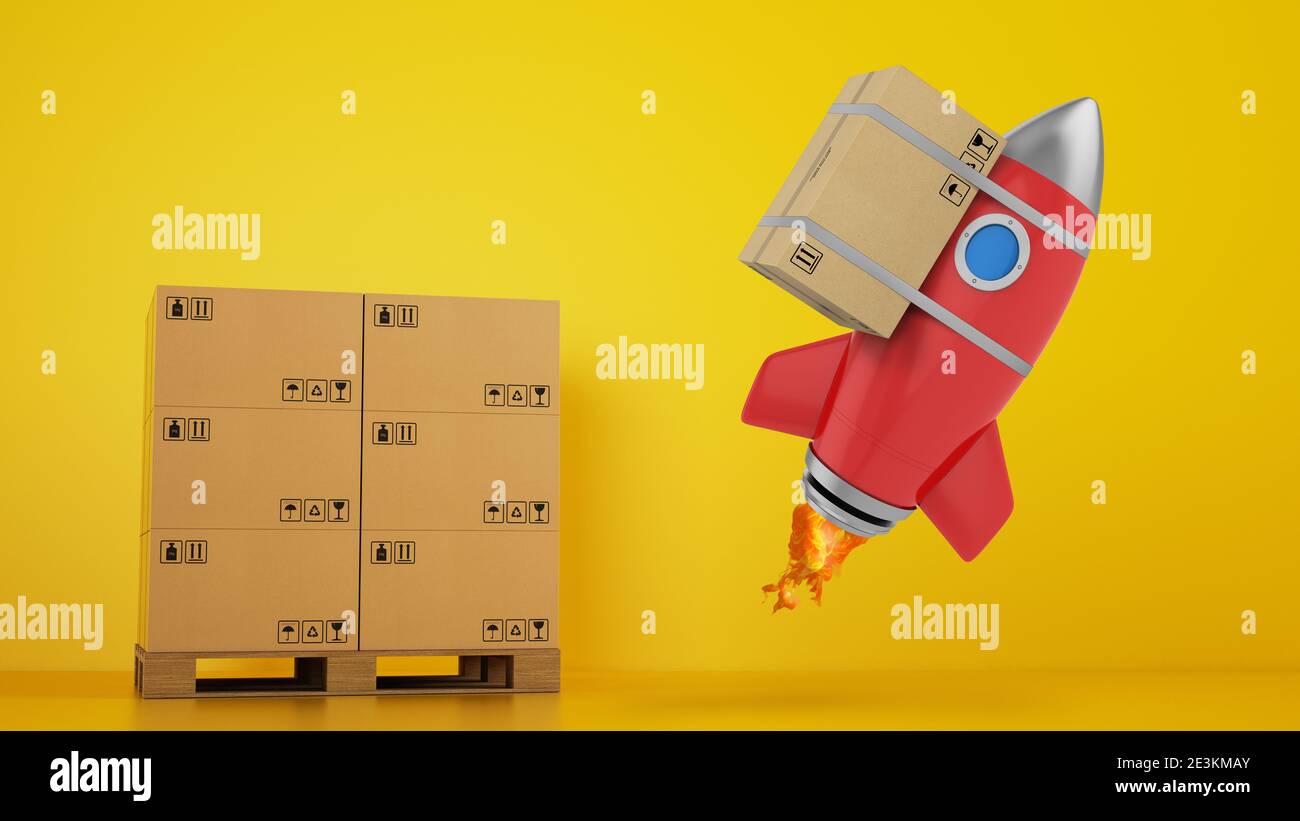 Rocket with attached package is ready to start. Concept of fast and ...