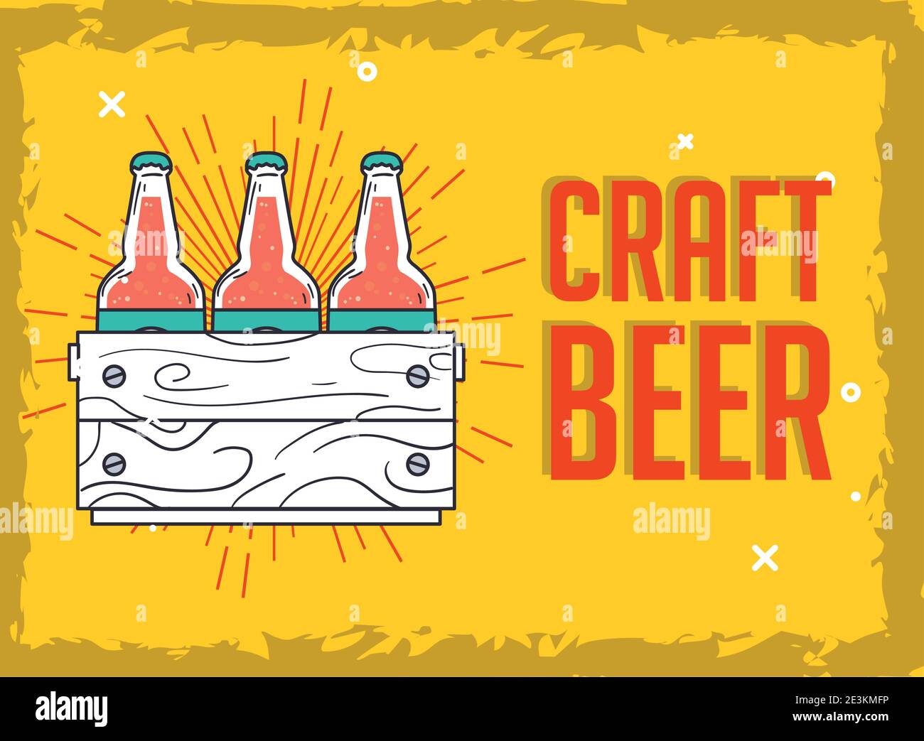 Craft beer bottles box design, Pub alcohol and bar theme Vector ...