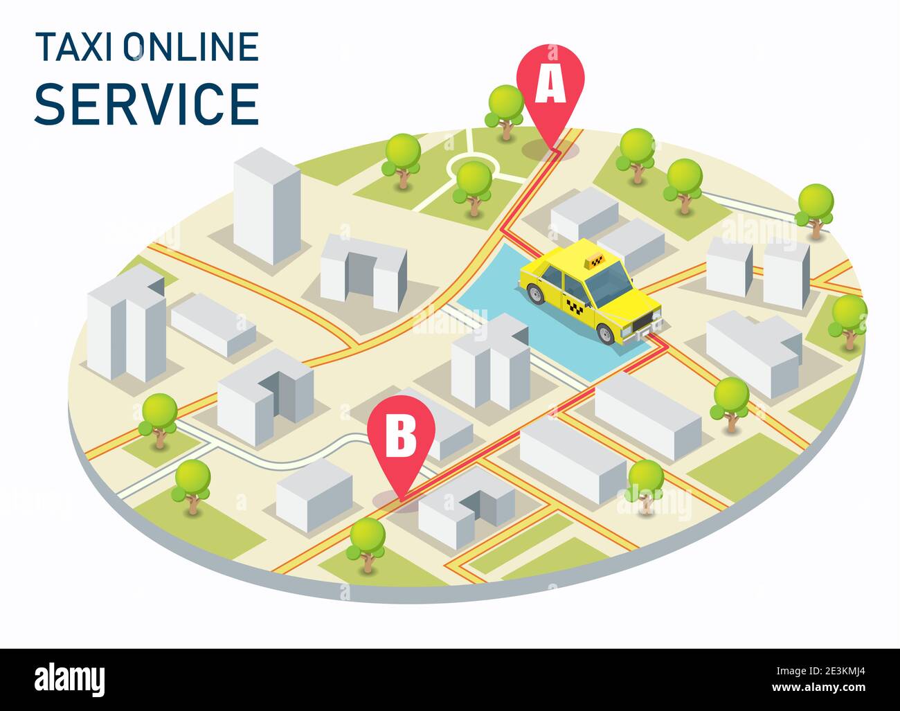 City taxi online service vector concept illustration. Isometric city ...