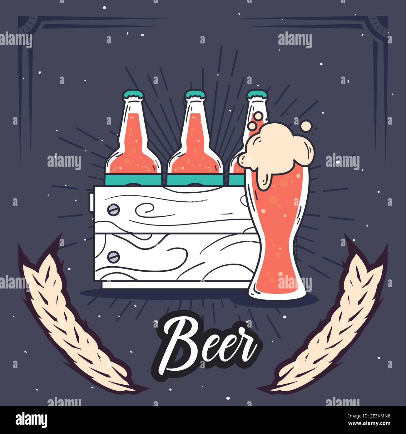 Beer bottles box and glass design, Pub alcohol and bar theme Vector ...