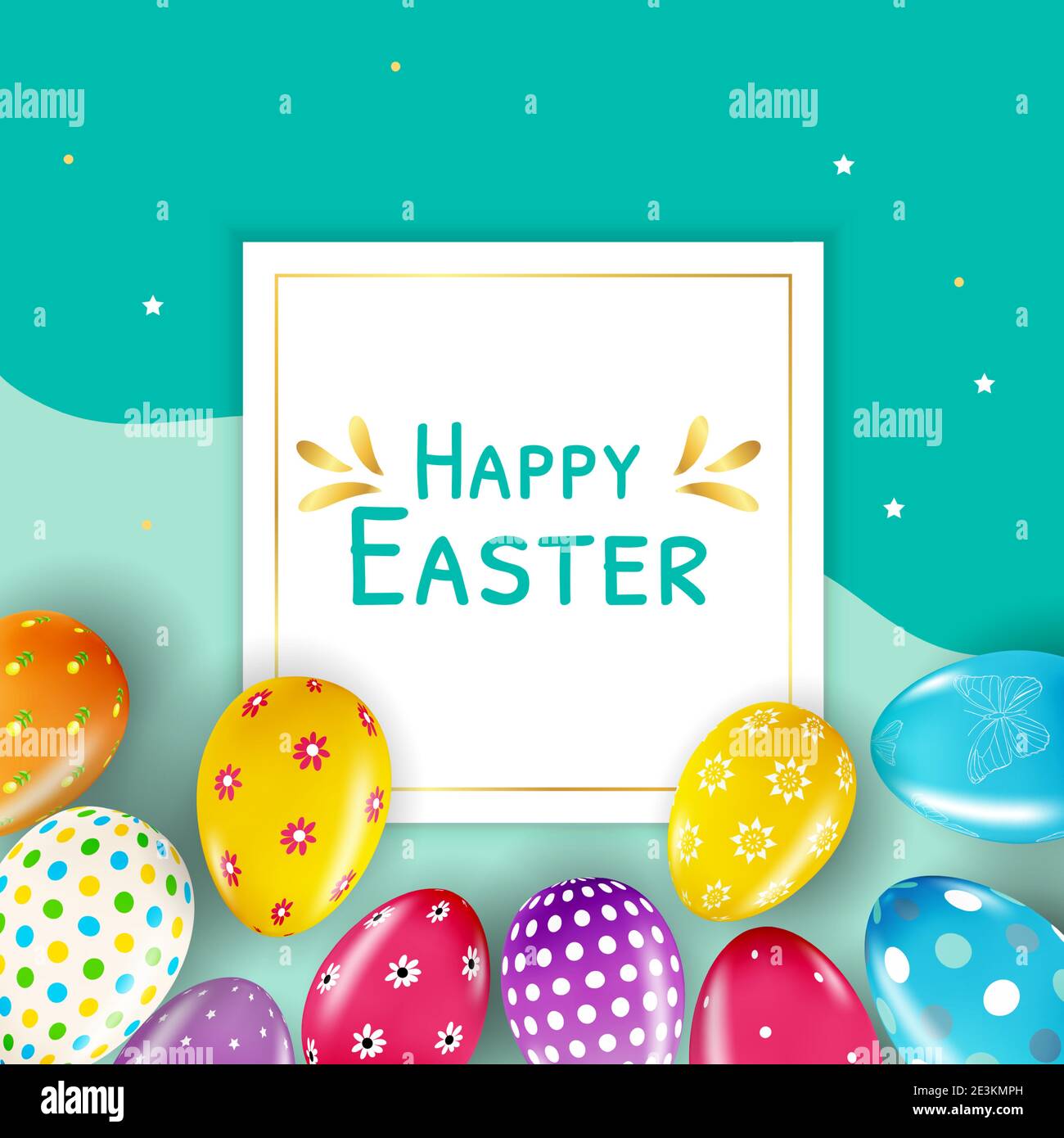 Easter poster template with 3d realistic Easter eggs. Template for ...