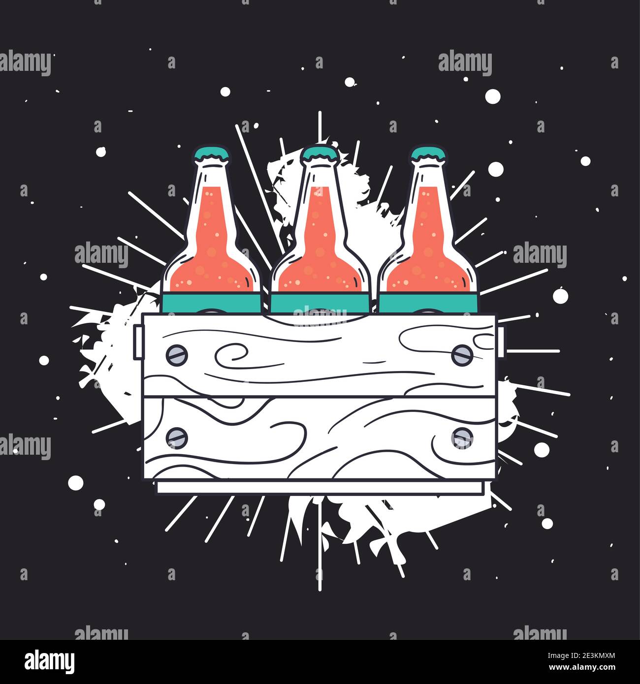 Beer bottles in box design, Pub alcohol and bar theme Vector ...