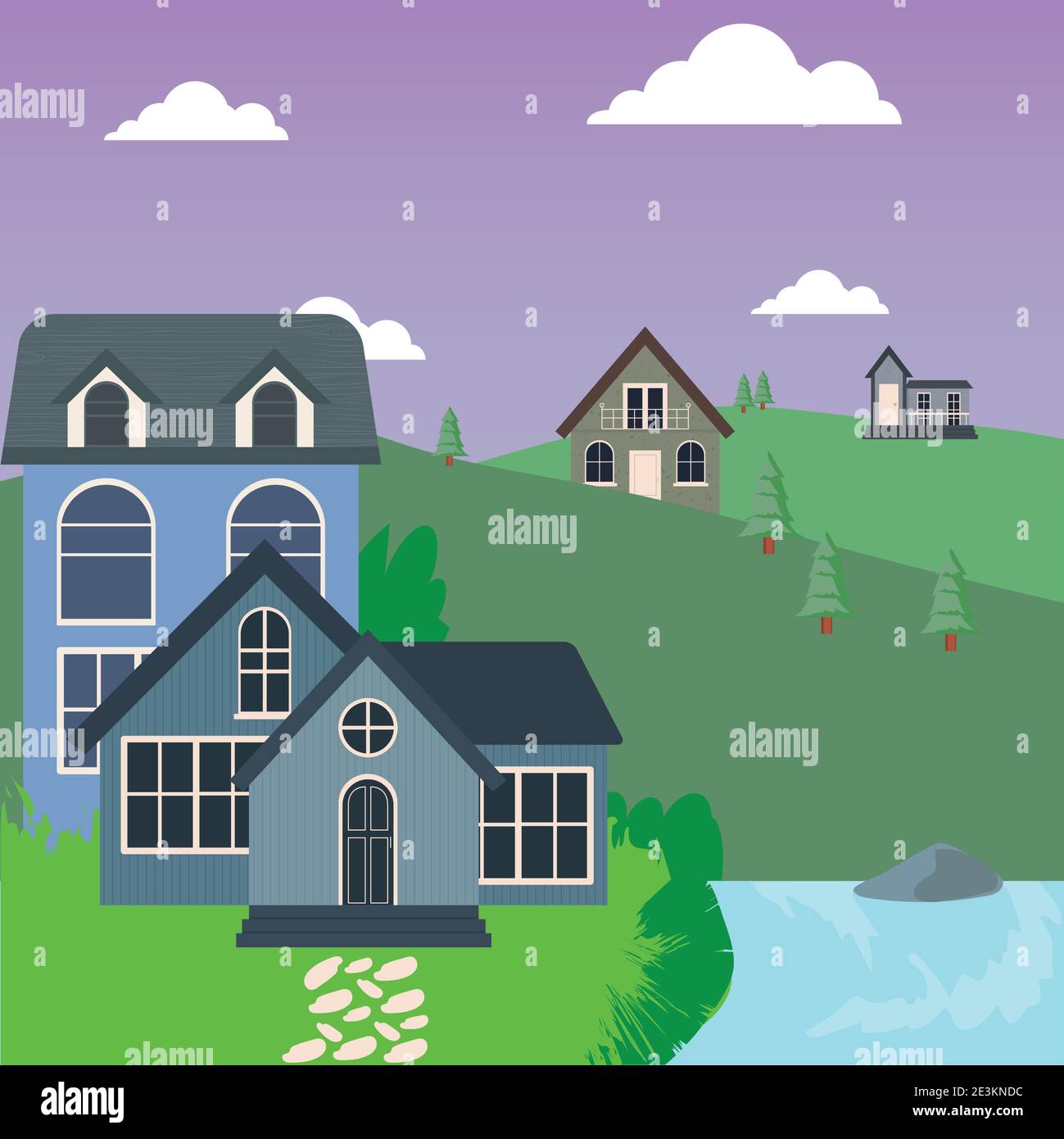 houses at river landscape design, Home real estate and building theme ...