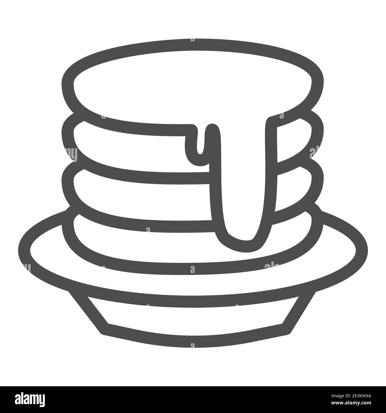 Breakfast pancakes with syrup and butter on a plate line icon, bakery ...