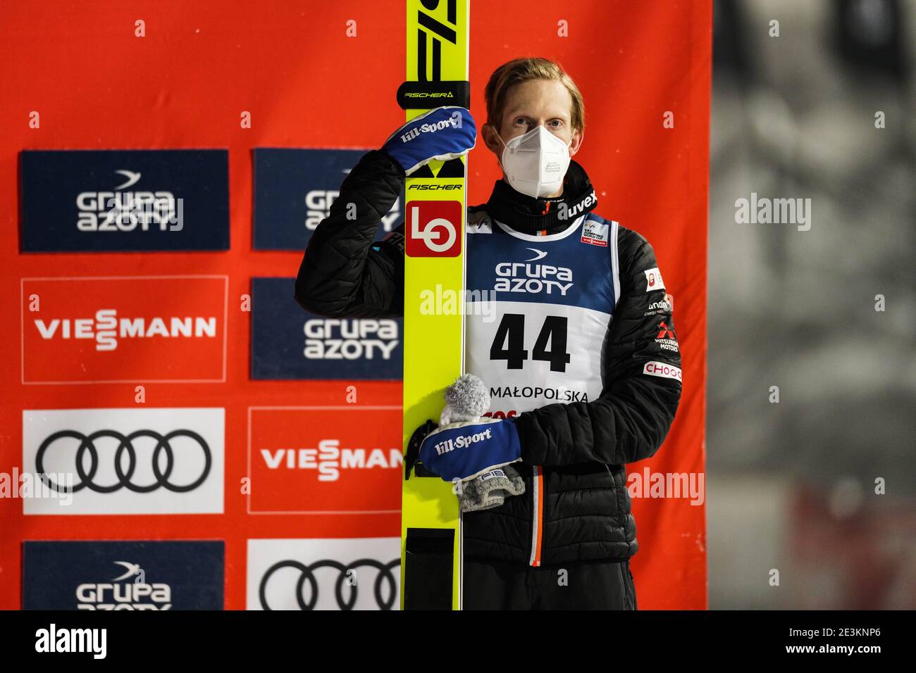 Robert Johansson seen on the podium after the individual competition of ...