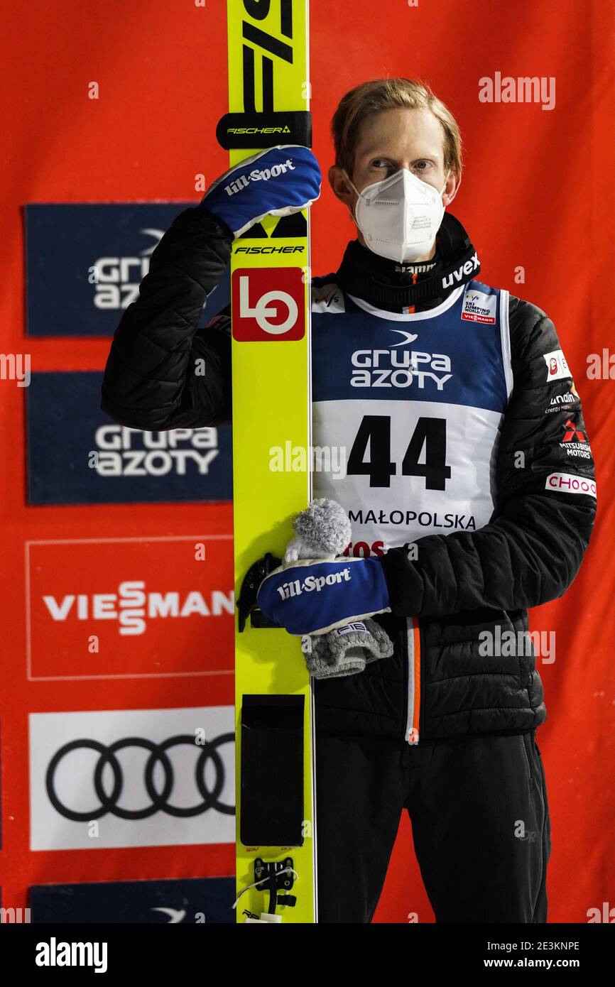 Robert Johansson seen on the podium after the individual competition of ...
