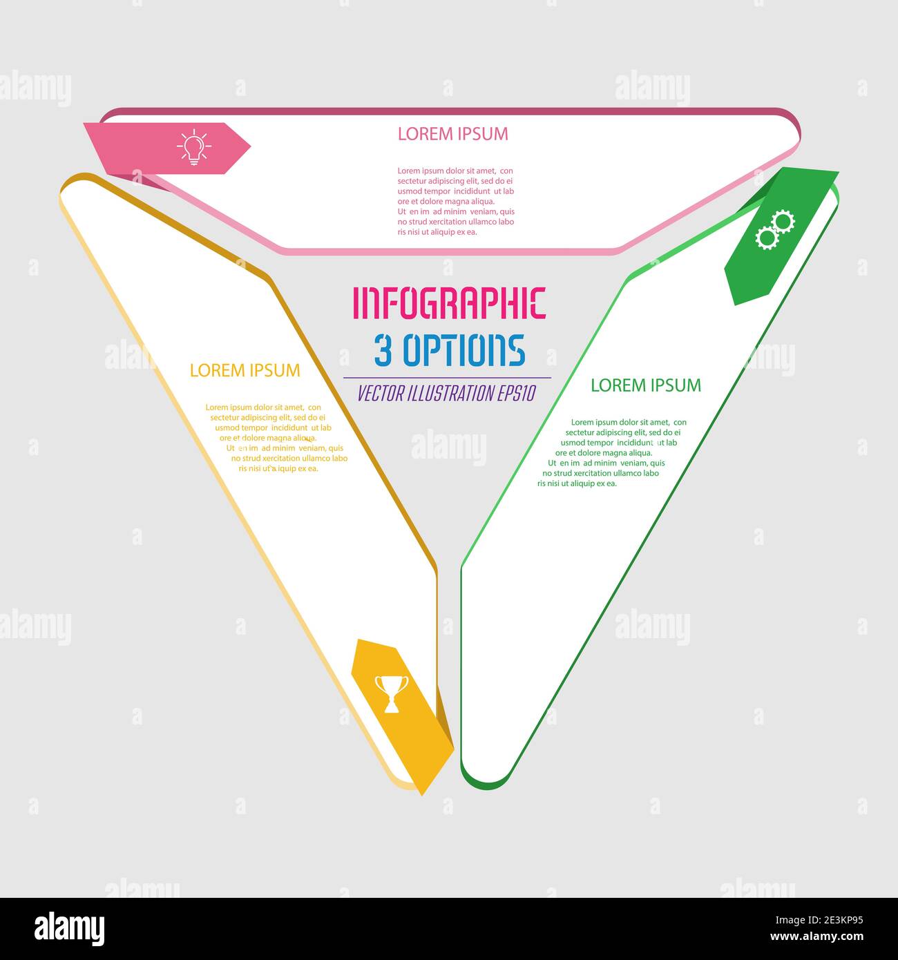 Triangle infographics. The triangle diagram is divided into 3 parts ...