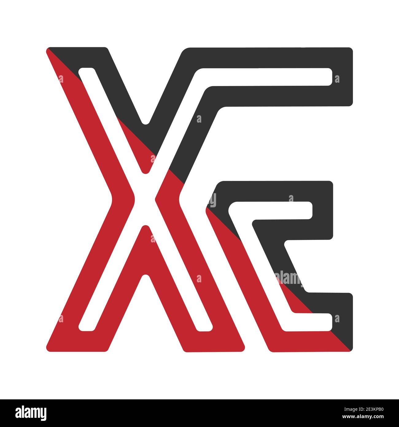 Stylized lowercase letters X and E, connected by a single line for logo ...