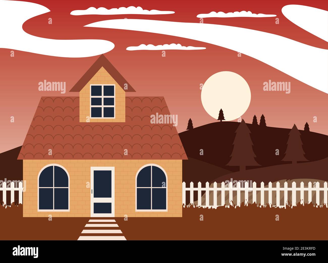 orange house at sunset landscape design, Home real estate and building ...