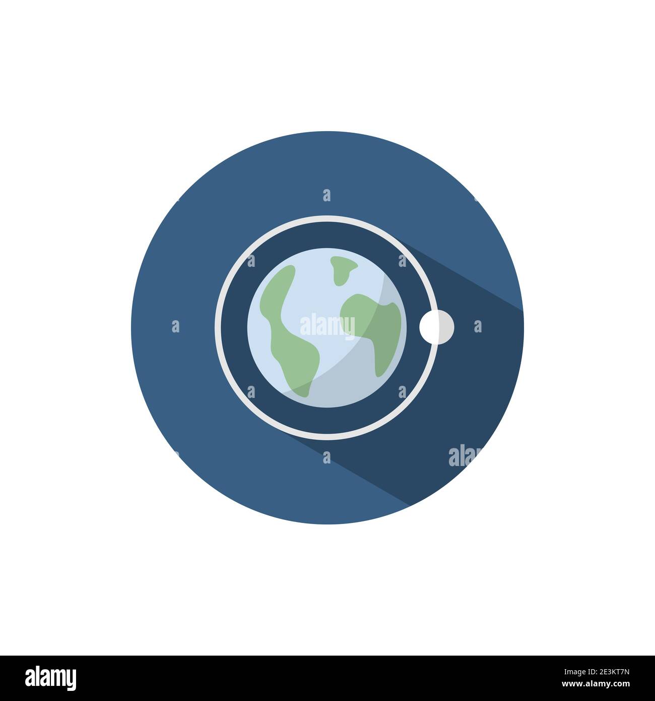 Moon rotation around the Earth. Flat color icon on a circle. Weather ...